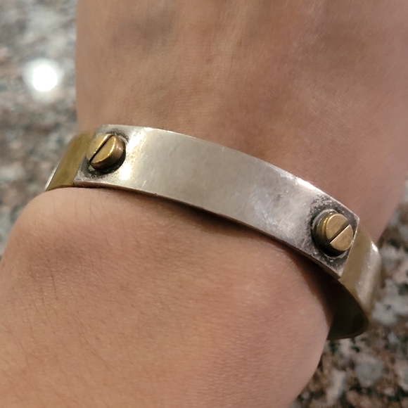 Jewelry | Vintage Sterling Silver And Brass Cuff Bracelet With Screw ...